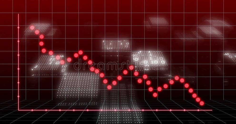 Animating Jagged Red Line Graph Weaving Across Virtual 3D Data Grid ...