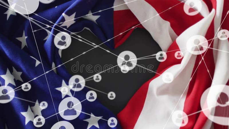 Animating Network Connections Over American Flag Background Stock ...