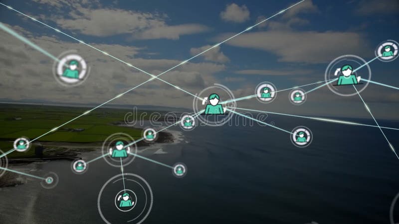 Animating Network Connections Over Coastal Landscape Stock Footage ...