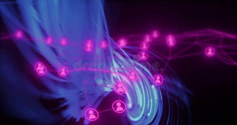 Animating Network Connections and User Icons Over Abstract Blue and ...