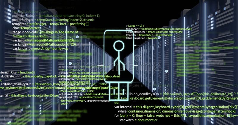 Animating Programming Code Over Server Racks In Data Center Stock Footage Video Of Code