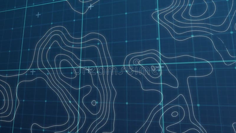 Animating Topographic Map Lines and Grid Over Blue Background Stock ...