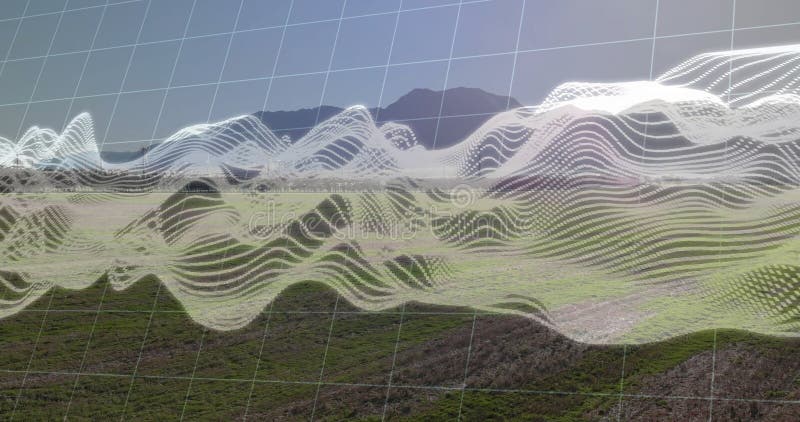 Animating Translucent White Grid and Dotted Waves Undulating Across ...