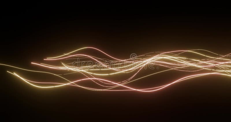 Animation, Abstract Black Background with Wavy Neon Lines Moving in ...