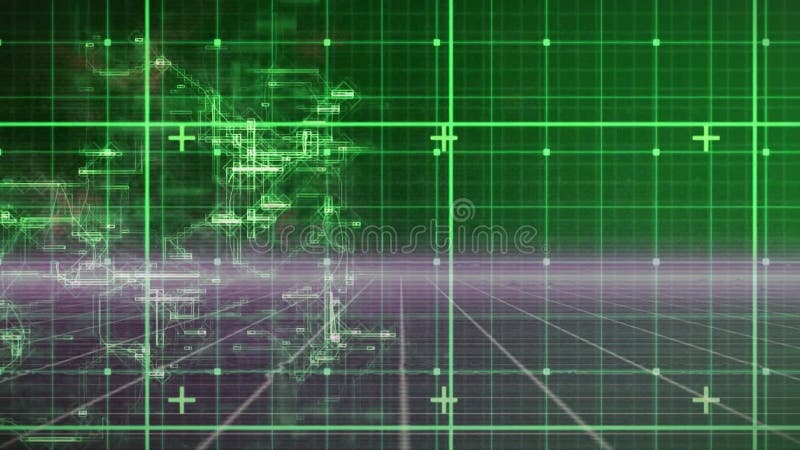 Animation of Abstract 3D Structure with Glowing Lines in Digital Grid ...