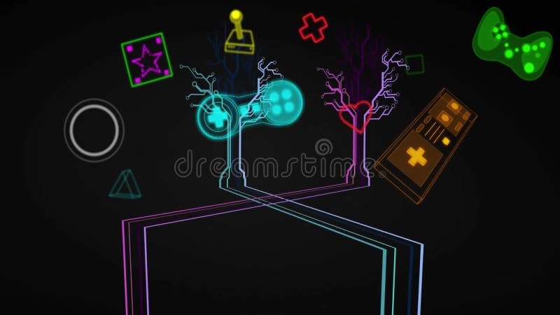 Animation of Abstract Pattern with Falling Symbols and Gaming Consoles ...