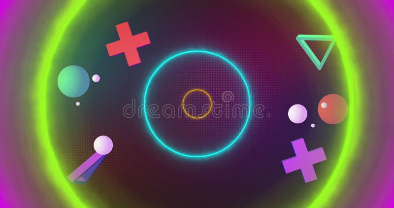 Animation of Abstract Shapes Over Neon Shapes Stock Footage - Video of ...