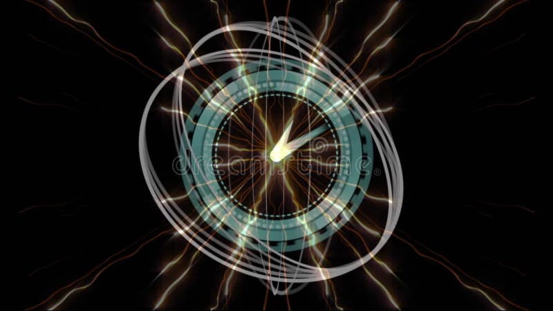 Animation of Abstract Shapes Spinning Over Neon Ticking Clock and Light ...