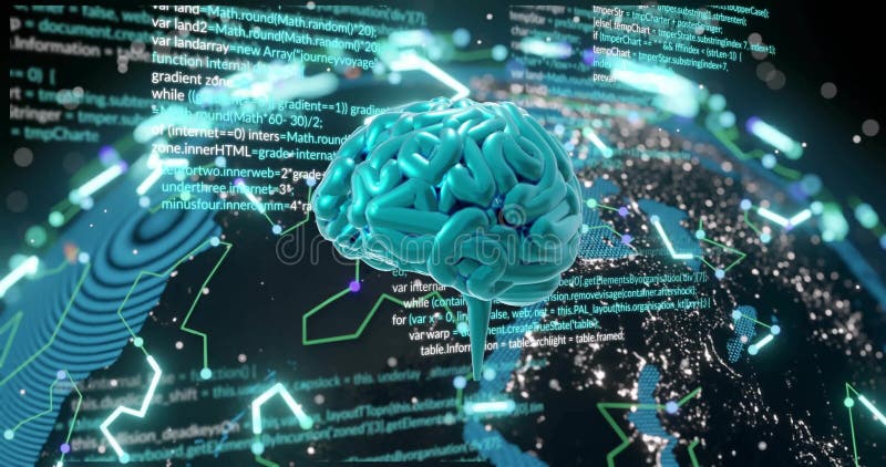 Animation of Ai Brain and Data Processing Over Globe Background Stock ...