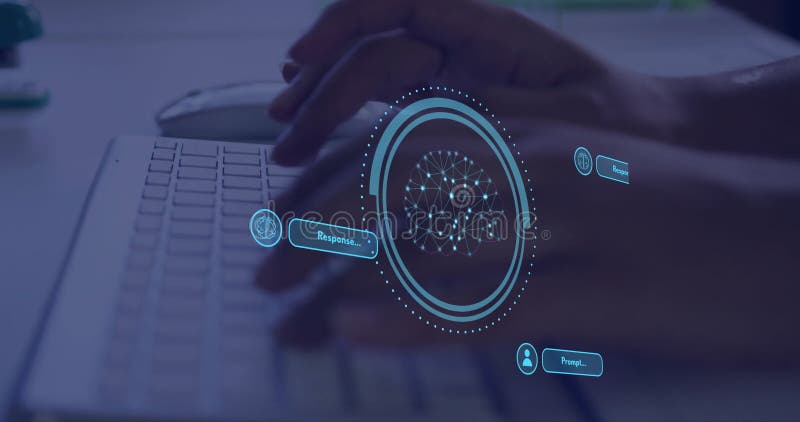 Animation Of Ai Brain And Data Processing And Brain Over Man Using