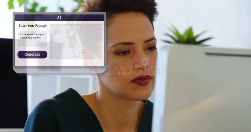 Animation of Ai Chat Bot Data Processing Over Screen and Biracial Woman ... Animation of Ai Chat Bot Data Processing Over Screen and Biracial Woman ...