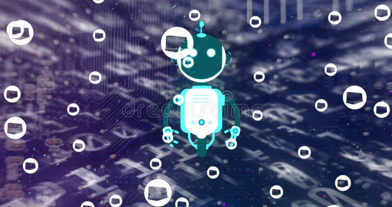 Animation of Ai Chat Bot and Icons Over Binary Coding Background Stock Footage - Video of chat ...