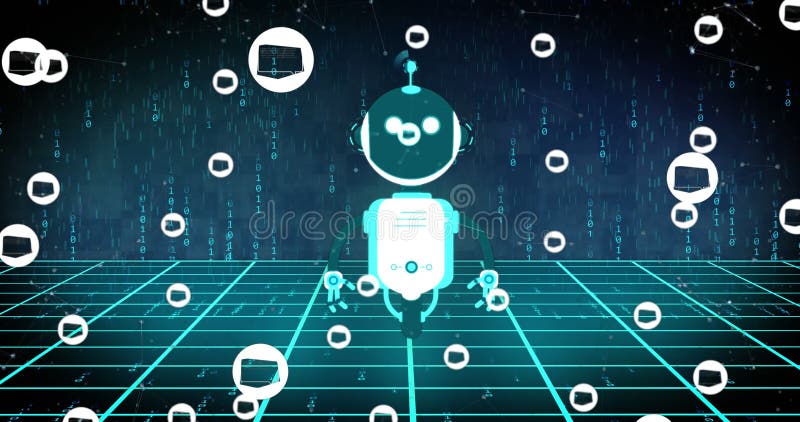 Animation of Ai Chat Bot and Icons Over Binary Coding Background Stock Video - Video of internet ...
