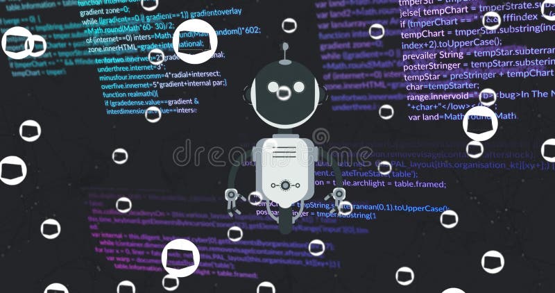 Animation of Ai Chat Bot and Icons Over Data Processing Background ...