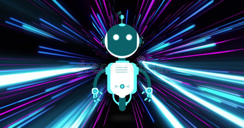 Animation of Ai Chat Bot Over Colourful Light Trail Striped Background ...