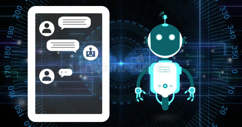 Animation of Ai Chat Bot and Tablet with Chat on Black Background Stock ...