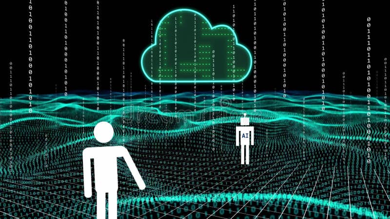 Animation Of Ai Chat Bots With Binary Coding And Data Processing Stock