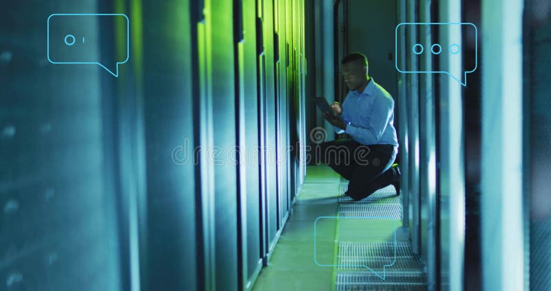 Animation of Ai Chat Dialogue Over African American Technician Using ...