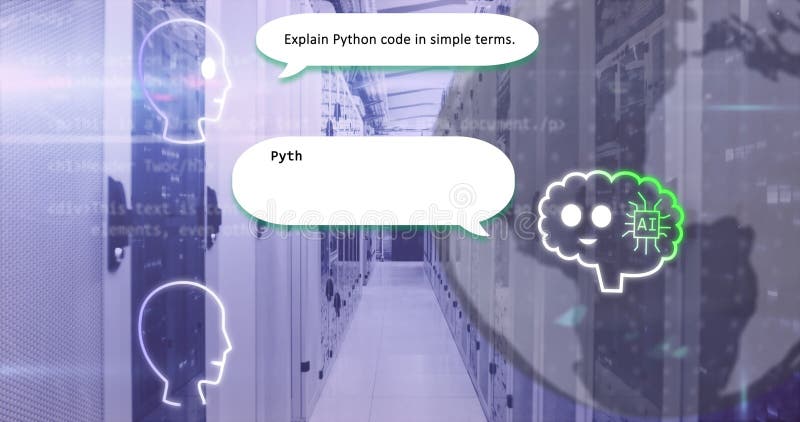 Animation of Ai Chat and Globe Over Computer Server Room Stock Footage ...