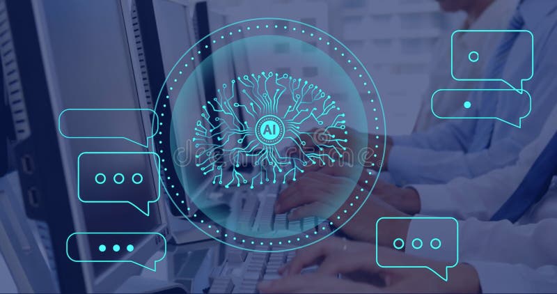 Animation of Ai Data Processing and Brain Over Diverse People Using Computers Stock Video ...