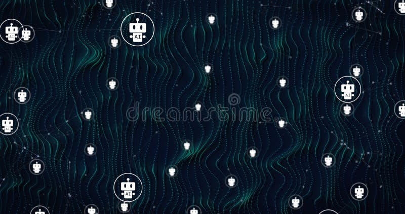 Animation of Ai Data Processing, Chat Icons and Network of Connections ...