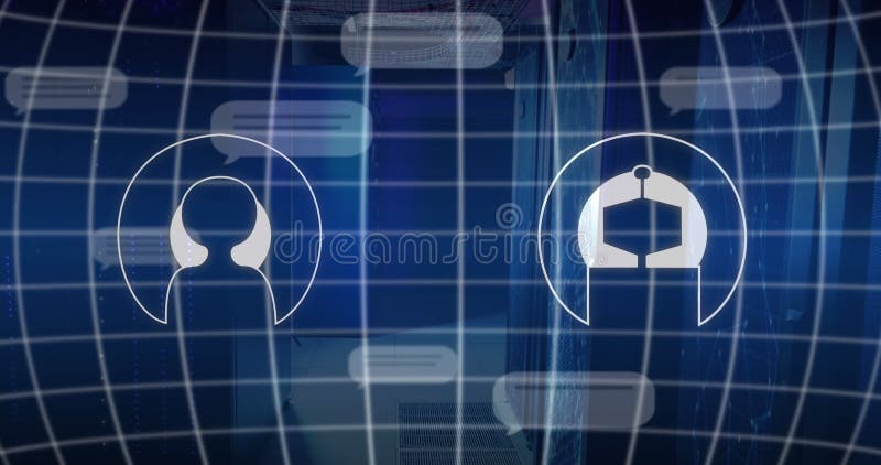 Animation of Ai Data Processing and Icons Over Blue Background Stock ...