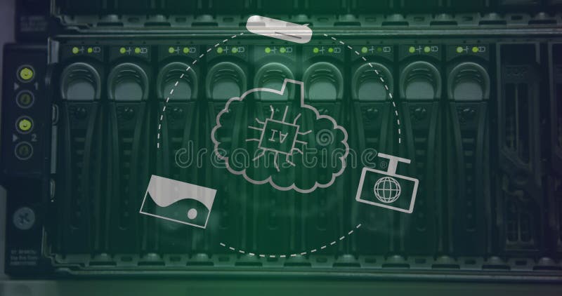 Animation of Ai Data Processing and Icons Over Computer Server Stock Footage - Video of global ...