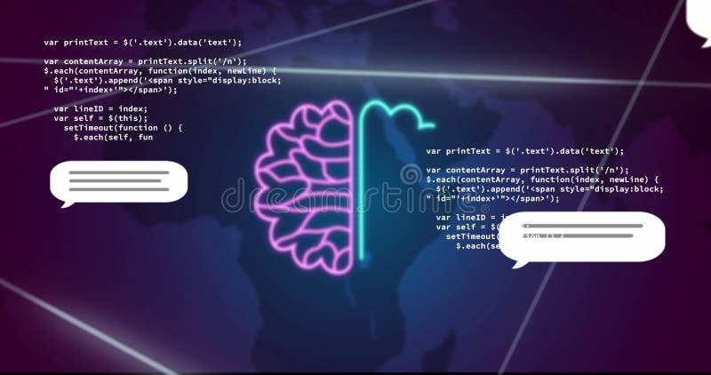 Animation of Ai Data Processing and Icons Over World Map Stock Video ...