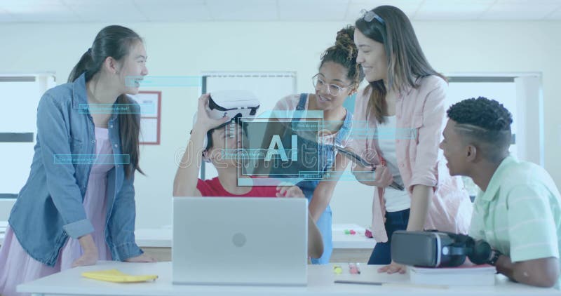 Animation of Ai Data Processing Over Diverse Students at School Stock ...
