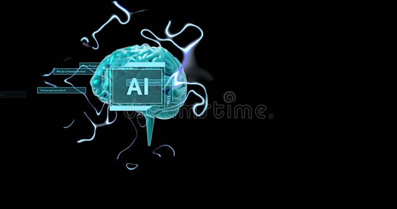 Animation of Ai Data Processing Over Human Brain on Black Background ...