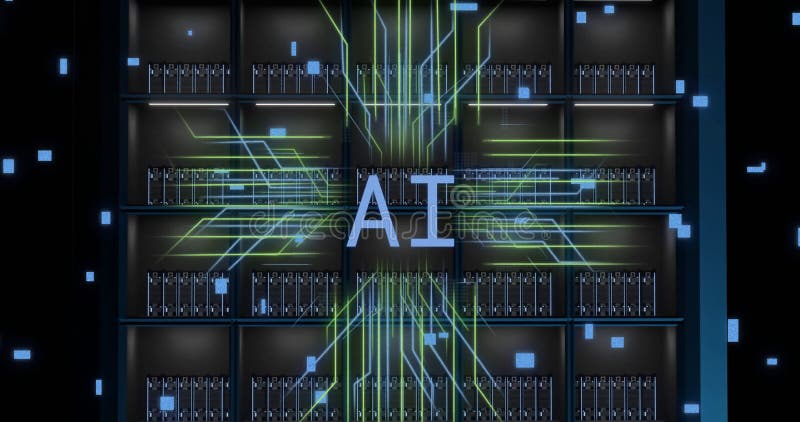 Animation of Ai Digital Data Processing and Text Over Computer Servers ...