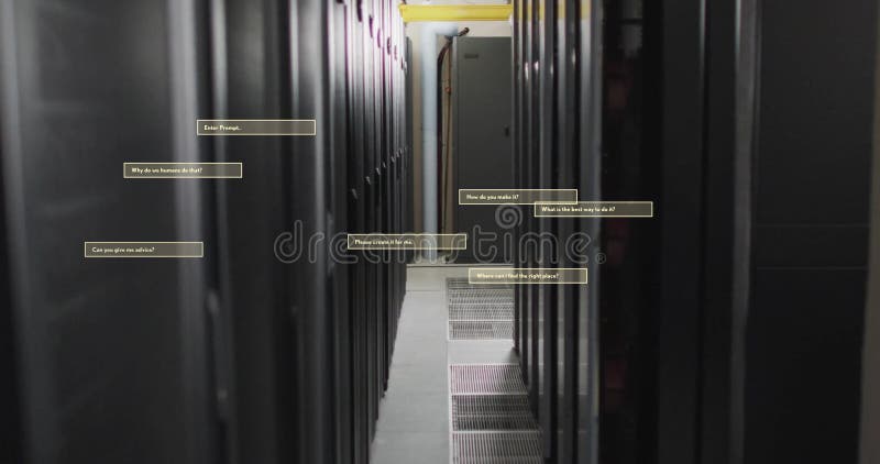 Animation of Ai Interface Dialogue Boxes Over Computer Server Room Stock Footage - Video of ...