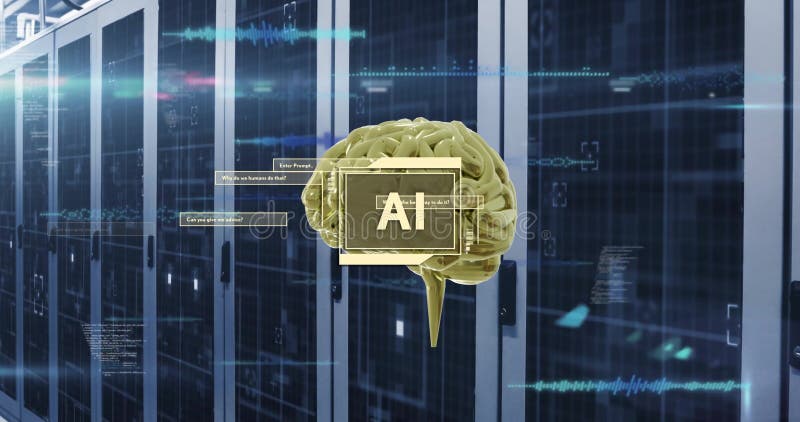 Animation of Ai Text, Brain and Data Processing Over Computer Servers Stock Footage - Video of ...