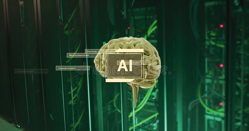 Animation of Ai Text, Brain and Data Processing Over Computer Servers Stock Footage - Video of ...