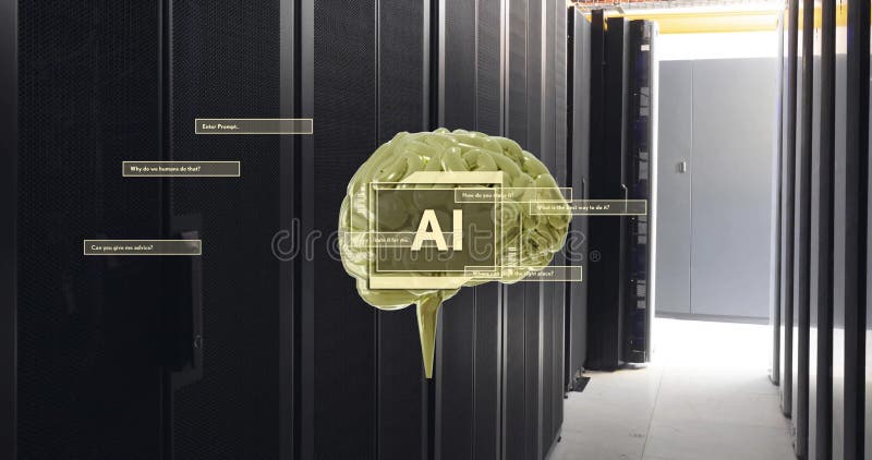 Animation of Ai Text, Brain and Data Processing Over Computer Servers Stock Footage - Video of ...