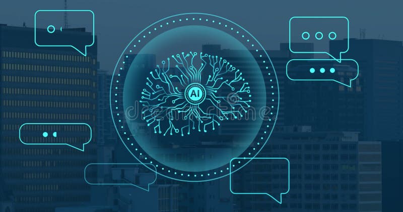 Animation of Ai Text, Human Brain and Digital Data Processing Over ...