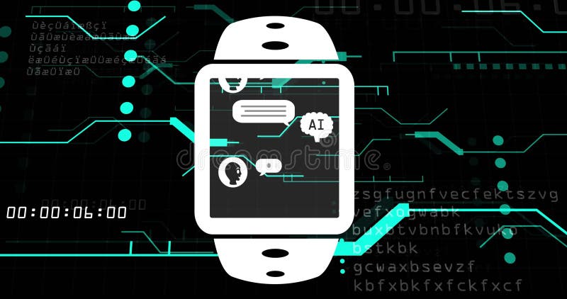 Animation of Ai Text, Icons and Data Processing on Smartwatch Over Circuit Board Stock Video ...