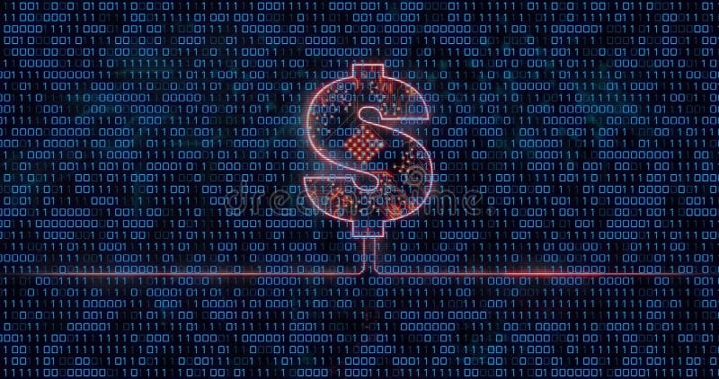 Animation of American Dollar Sign and Binary Coding Data Processing ...