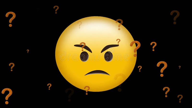Animation of Angry Emoji Icon with Question Marks on Black Background ...