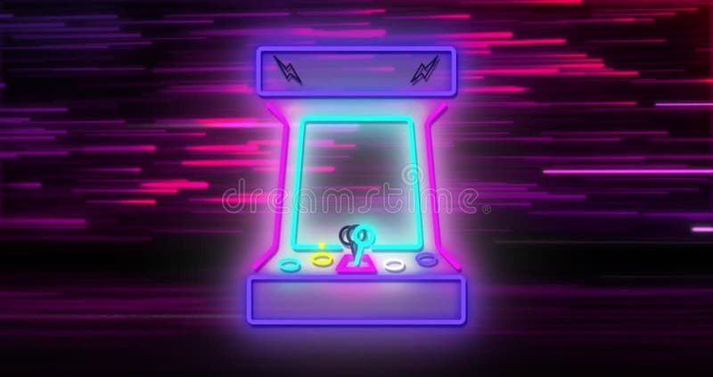 Animation of Arcade Machine Icon Text Over Light Trails on Black ...