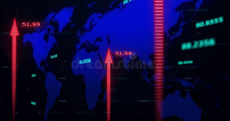 Animation of Arrows with Map and Changing Numbers Over Black Background ...