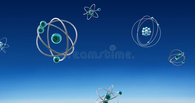 Animation of Atom Models Spinning on Blue Background Stock Video ...