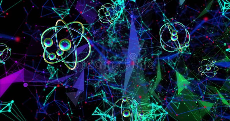 Animation of Atom Models Spinning and Connections on Black Background ...