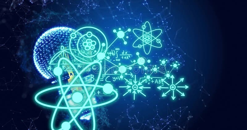 Animation of Atomic Diagrams Over Light Bulb and Networks on Blue Background Stock Footage ...