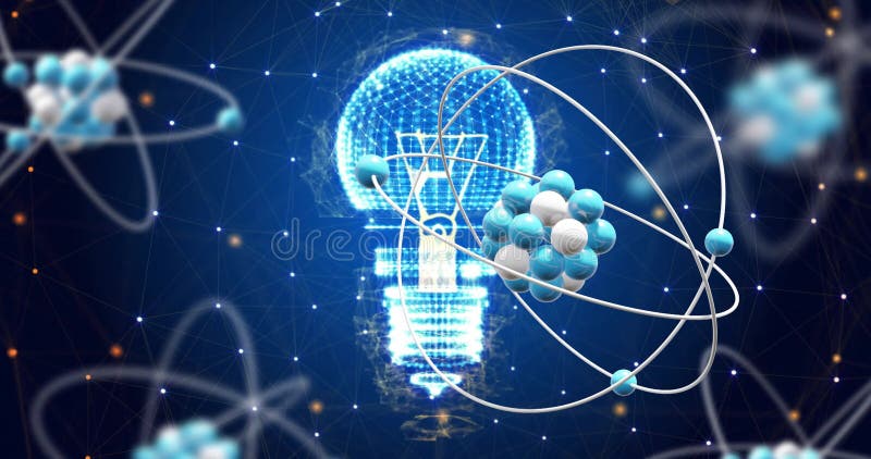 Animation of Atomic Structures Over Light Bulb and Networks on Blue ...