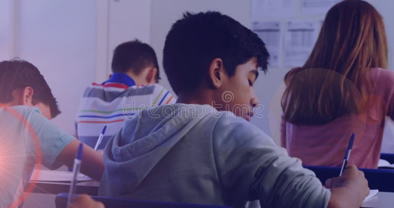 Animation of Back View of Diverse Students Writing Test at School Stock ...