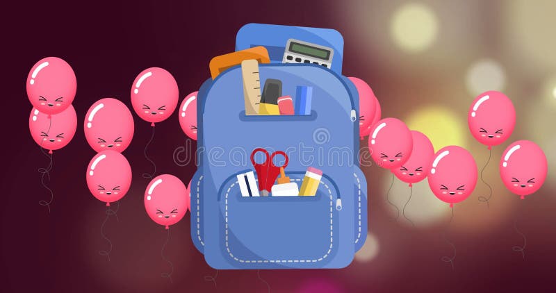 Animation of Backpack Icons Over Clouds on Blue Background Stock ...