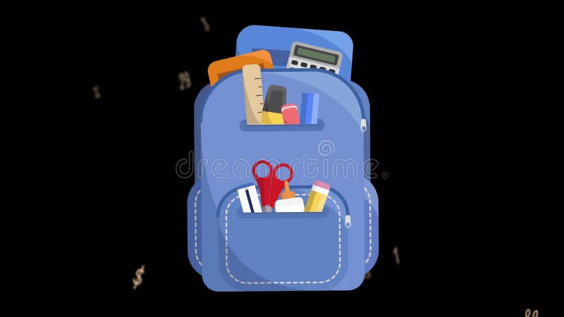 Animation of Backpack Icons Over Clouds on Blue Background Stock ...