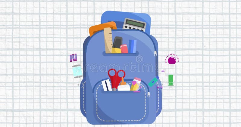 Animation of Backpack Icons Over Clouds on Blue Background Stock ...