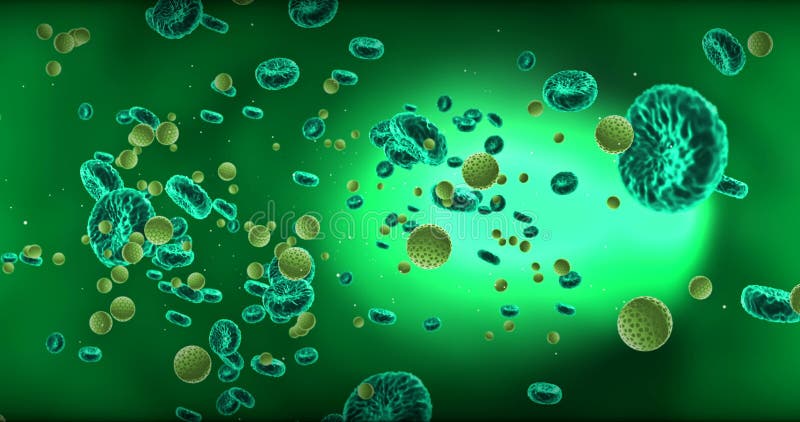 Animation of Bacteria, Virus, Cell Flowing on Blue Background Stock ...